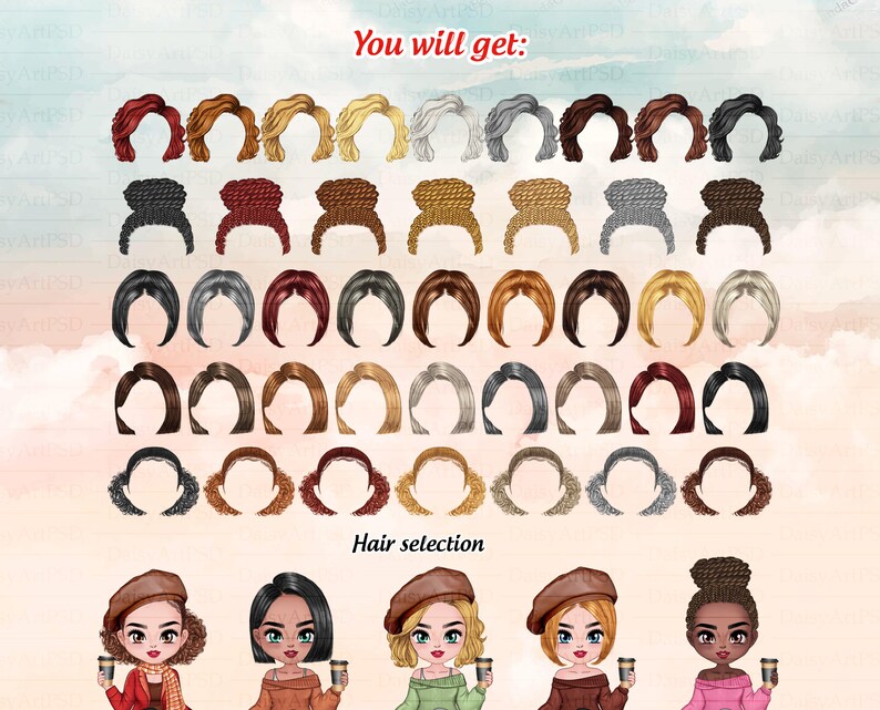 Autumn Girl Collection Chibi Clipart Fall Best Friends - Etsy