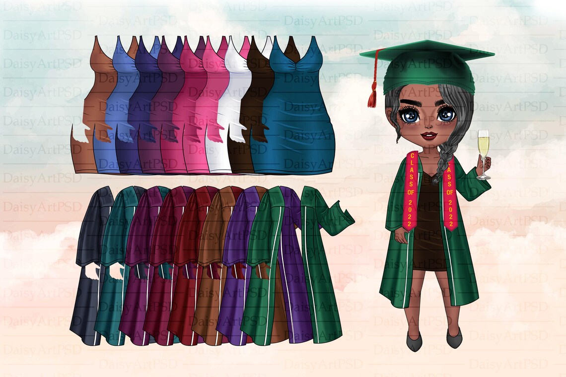 Graduation Chibi Clipart Graduating Cute Girls Graduations - Etsy