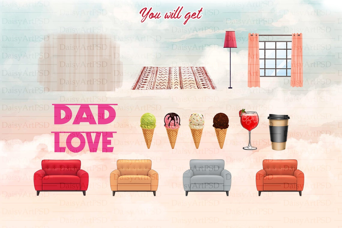 Father and Children Chibi Clipart Father and Son and - Etsy