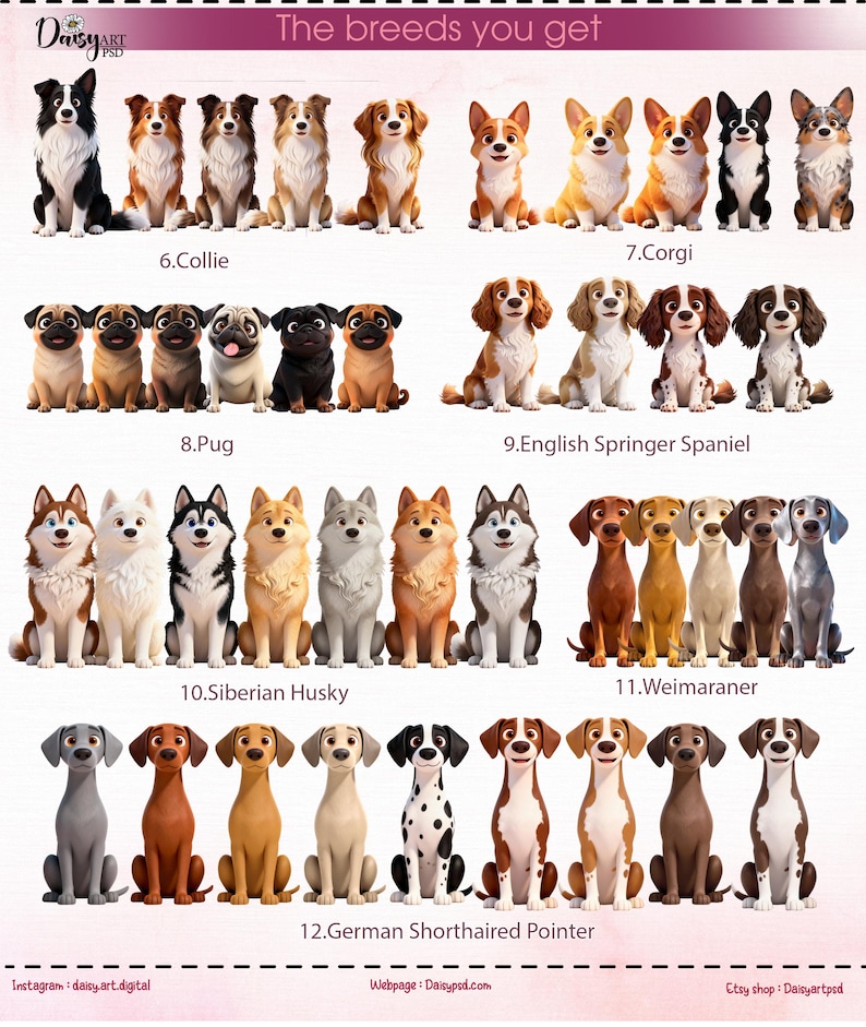 Dog Breeds Clipart Part 02: Afghan Hound, Corgi, Cocker Spaniel ...