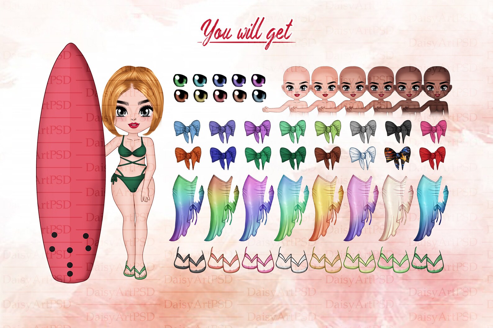 Best Friends Summer Chibi, Beach Girl, Friend Summer Clipart, Summer ...