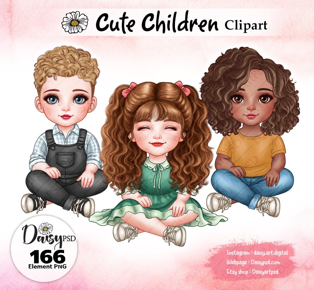 Cute Children Chibi Clipart, Siblings PNG (digital Download) - Etsy
