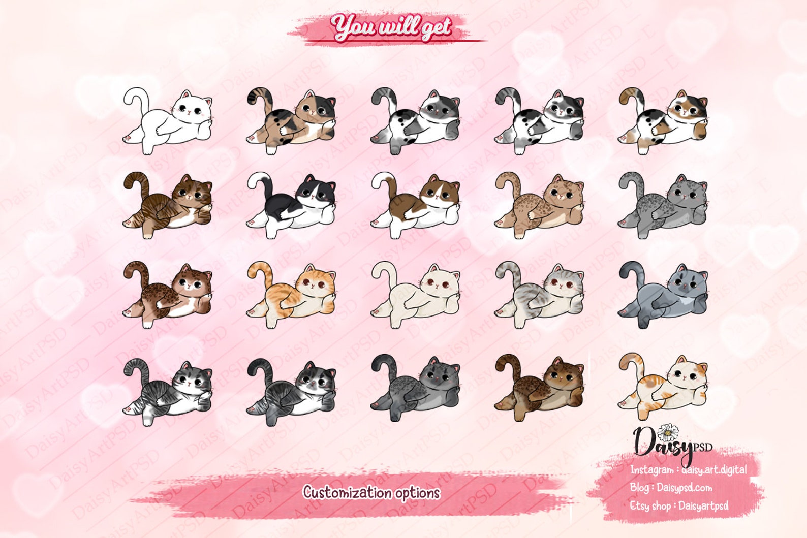 Funny Cats Clipart, Cat Clipart Set, Cute Cat Clipart, Kitten Lying ...