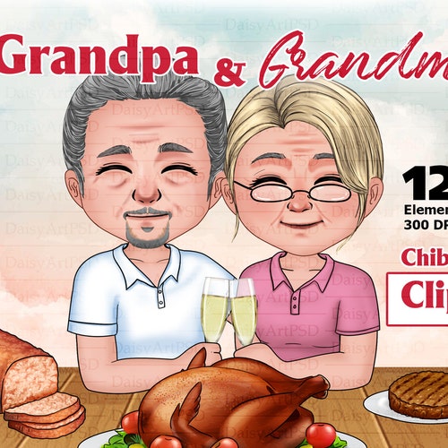 Grandparents Clipart: grandpa AND Grandma Oldman - Etsy Canada