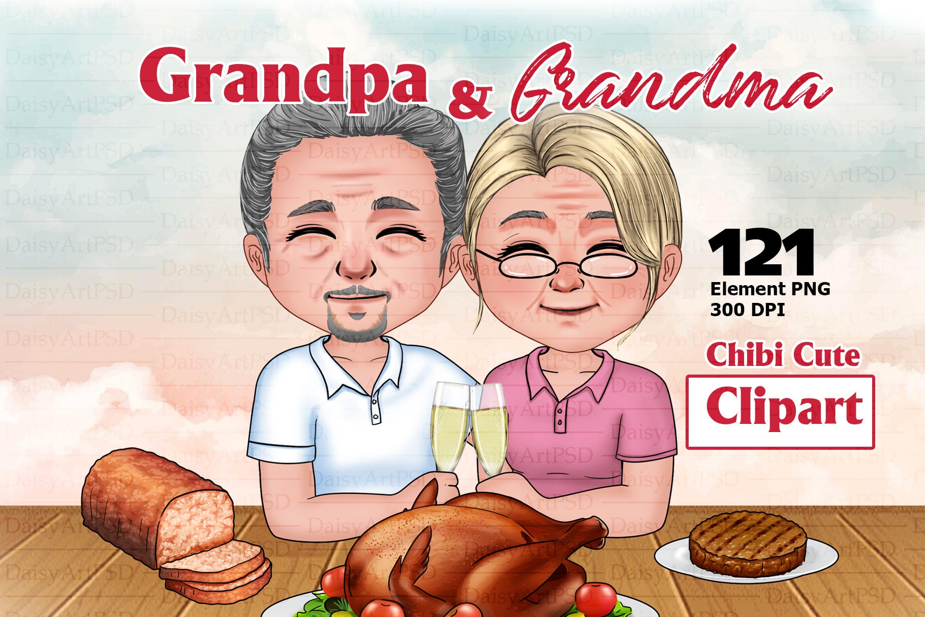 Grandparents Chibi Clipart: grandpa AND GRANDMA . - Etsy UK