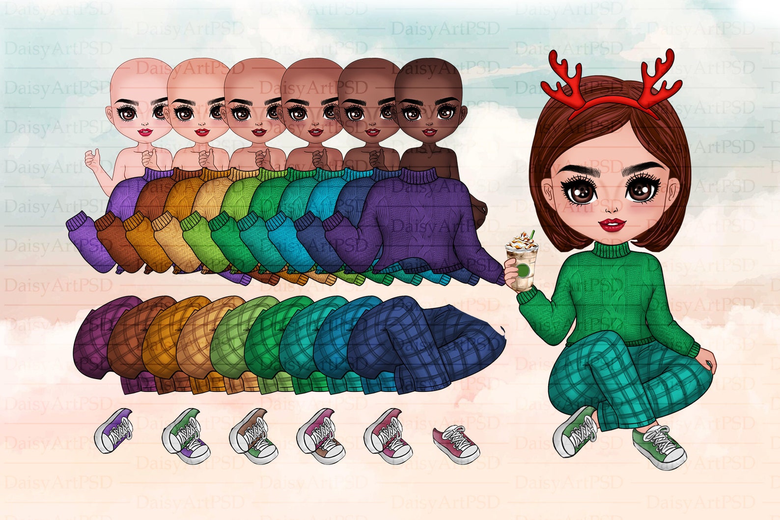 Best Friends Wool Pajamas Chibi Cute Clipart Besties - Etsy