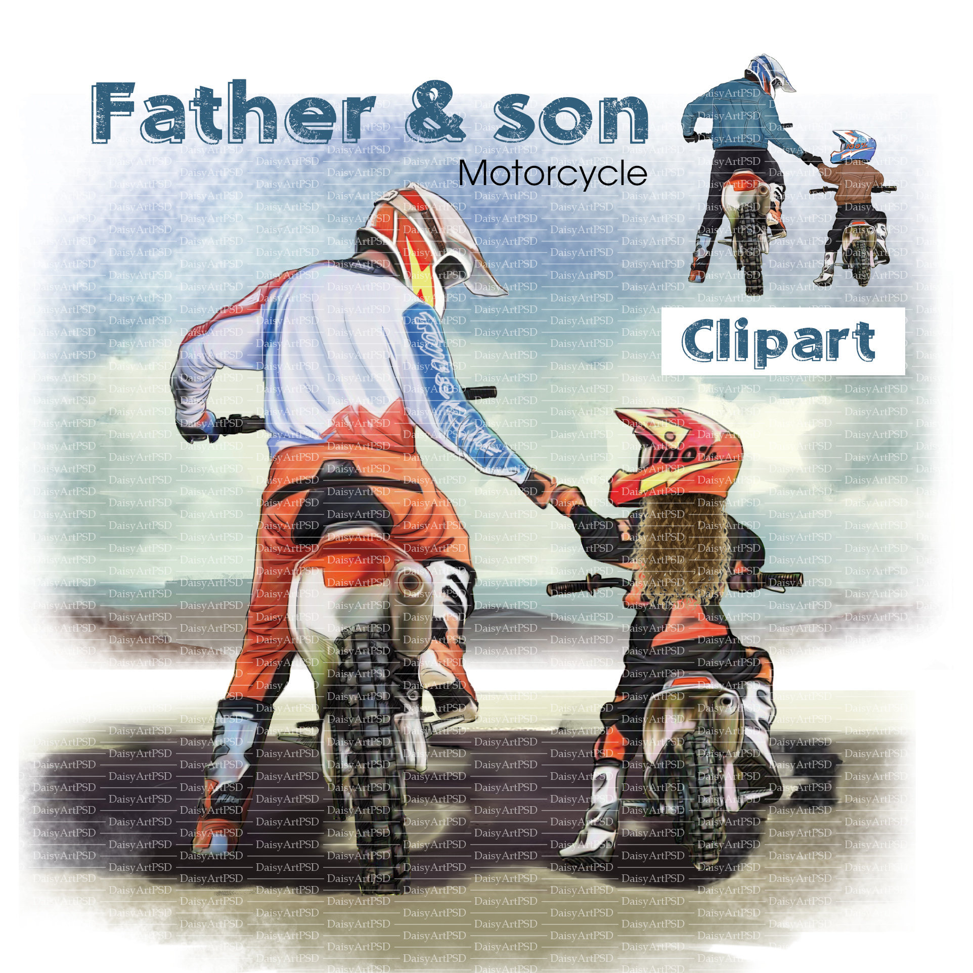 Clipart Motorcycle father and Children Custom - Etsy