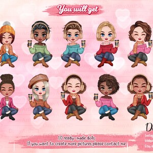 Autumn Girl Collection Chibi Clipart, Fall Best Friends Clipart ...