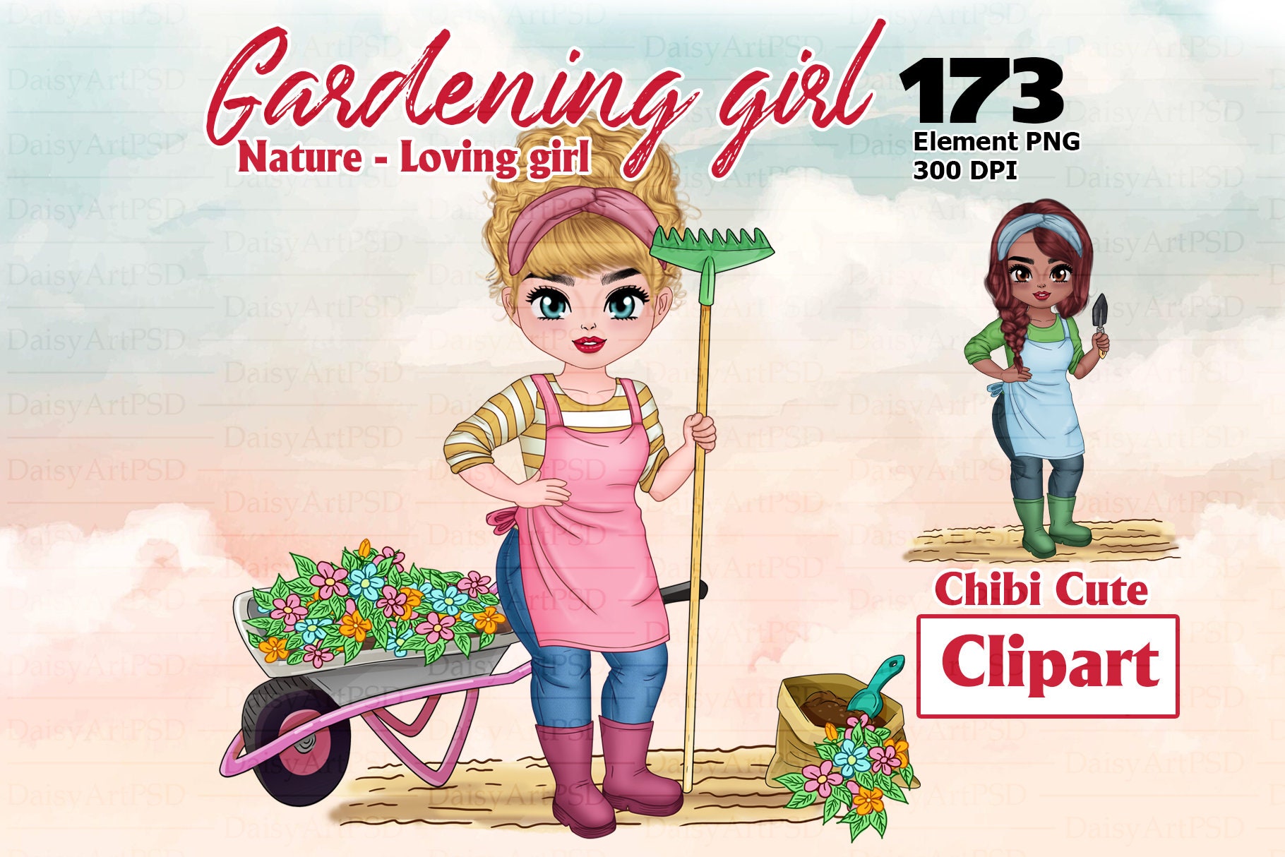 Spring Garden Chibi Clipart Fashion Garden Girls Gardening - Etsy