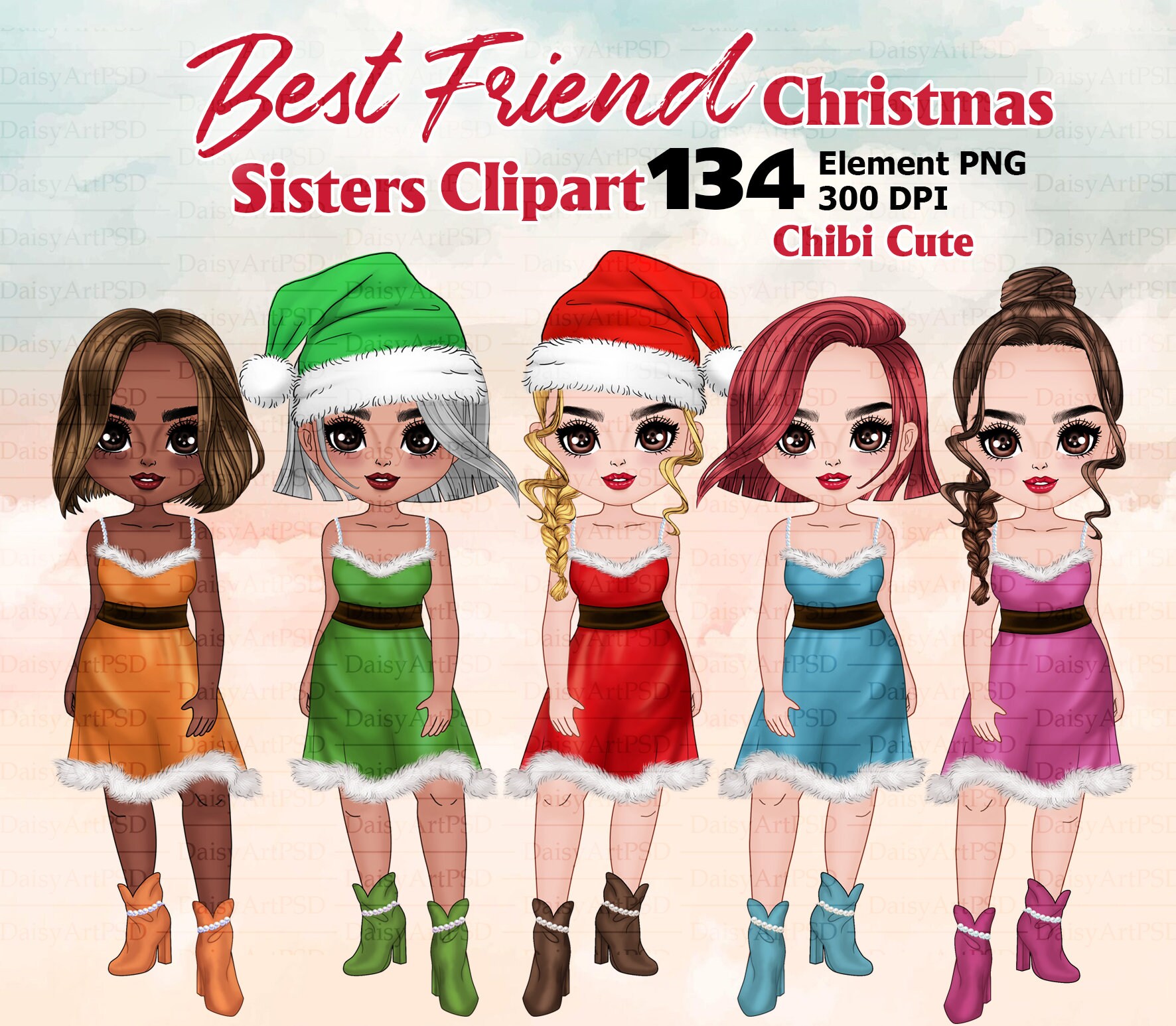 Christmas Best Friends Chibi Santa Claus Clipart Besties - Etsy