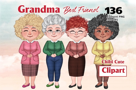 Grandmother Chibi Best Friends Old Ladies Clipart Besties - Etsy