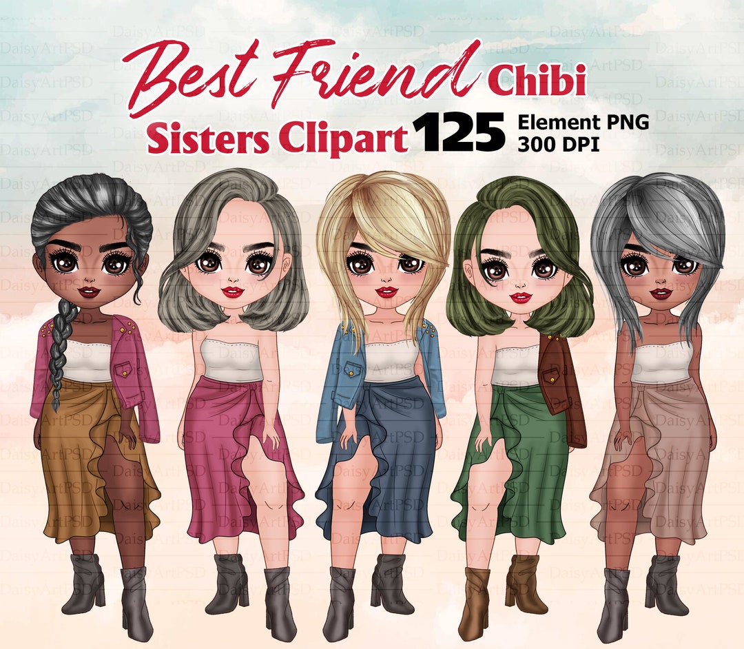 Best Friends Chibi Cute Clipart, Besties Clipart, Fashion Girls Clipart ...