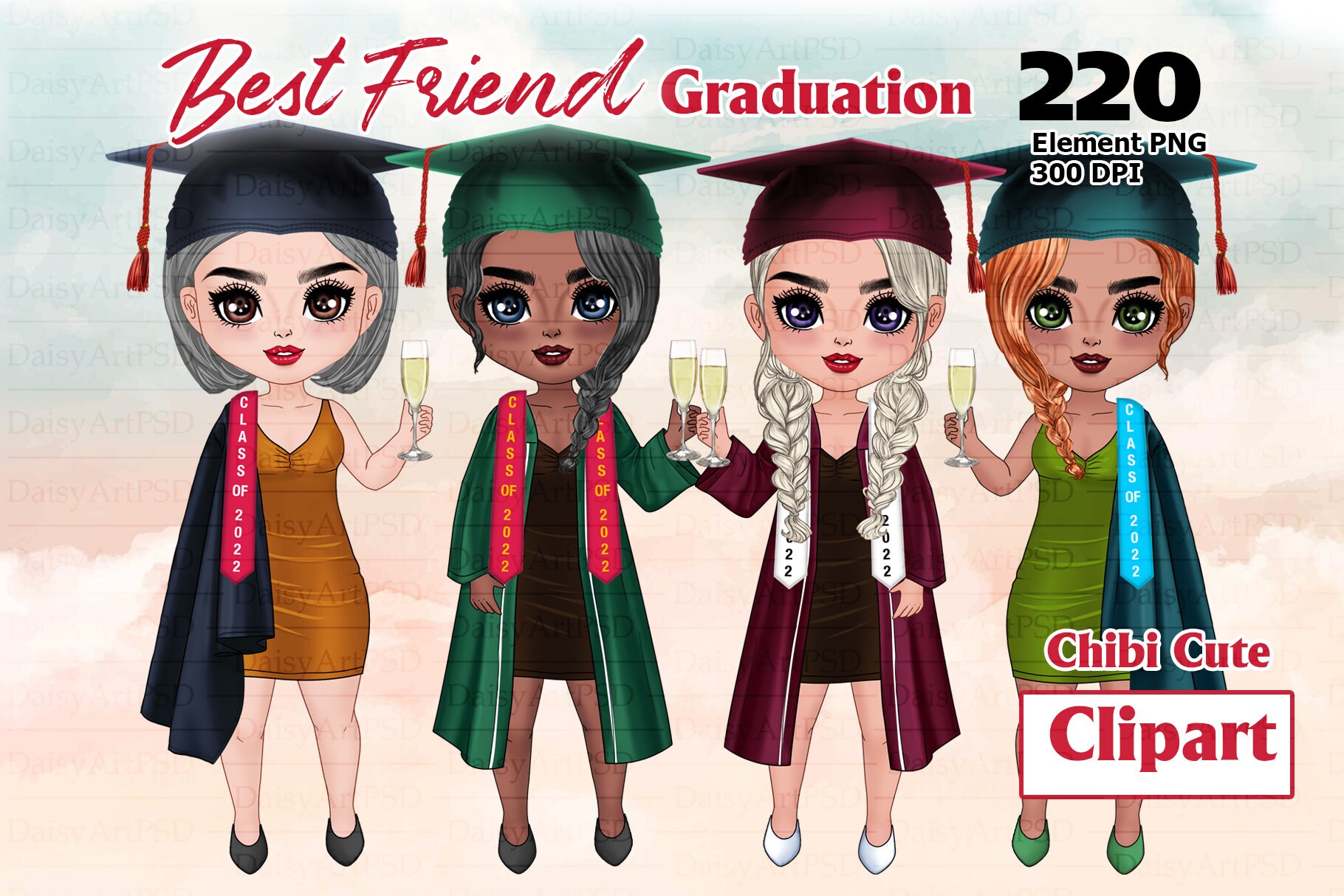 Graduation Chibi Clipart Graduating Cute Girls Graduations - Etsy