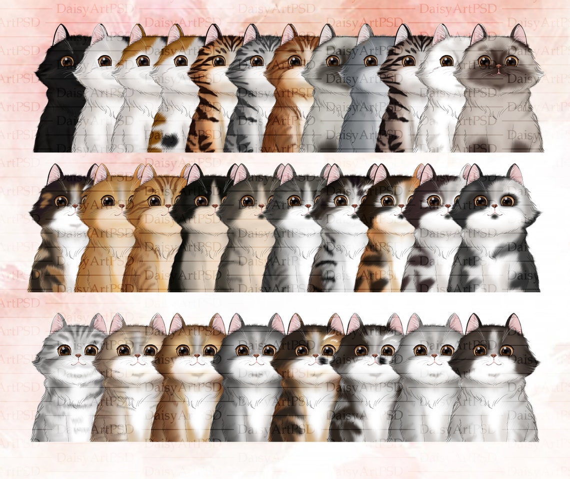Cute Cats Clipart, Colorful Cat Breeds, Kitten Clipart, Cat Pictures ...