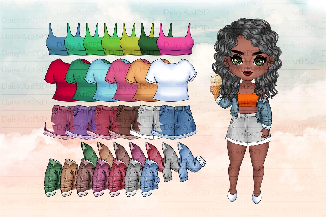 Summer Girl Best Friends Chibi Cute Clipart Besties Clipart - Etsy