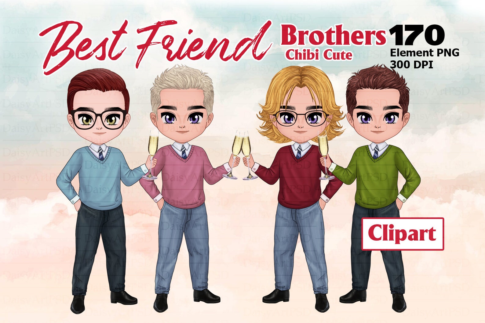 Best Friends Chibi Cute Clipart Office Fashion Clipart | Etsy