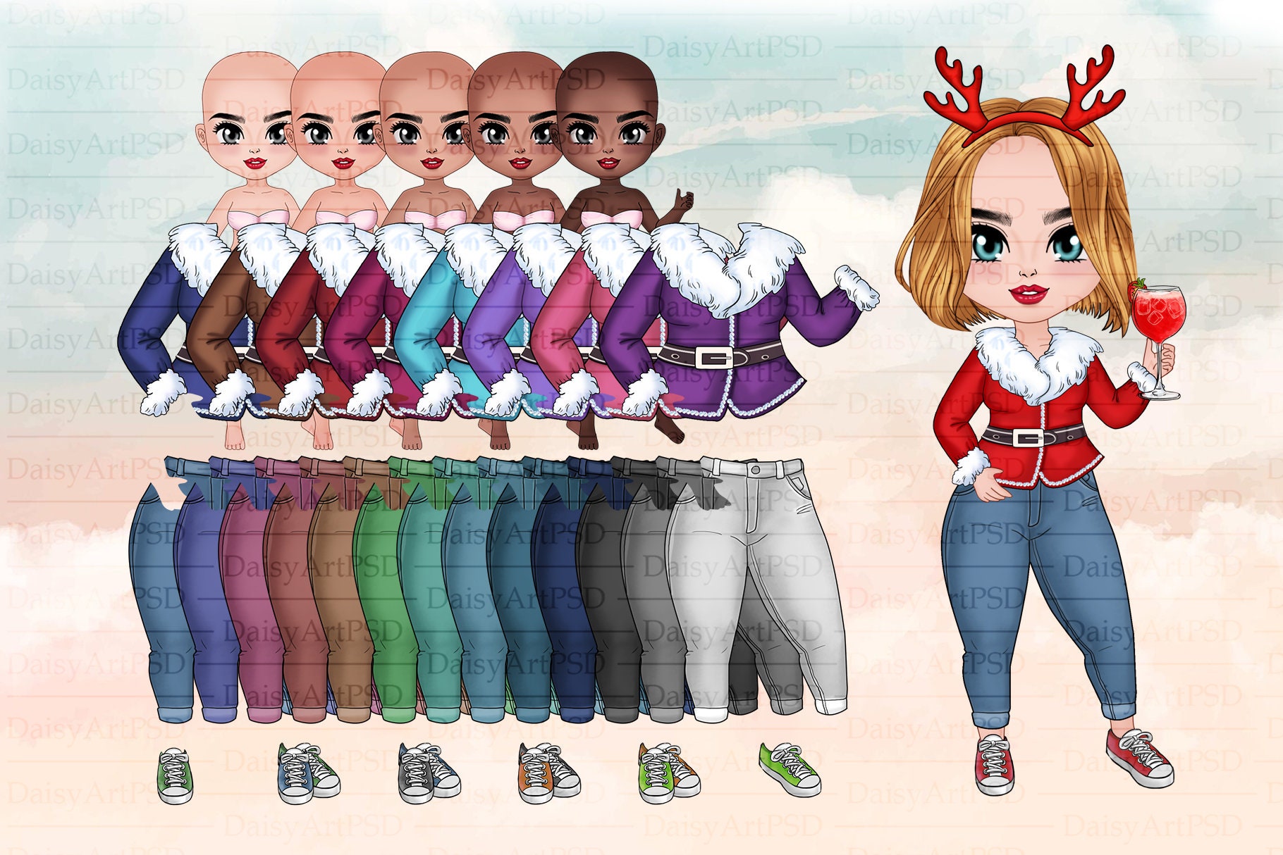 Best Friends Chibi Cute Clipart Besties Coffee Cocktails - Etsy