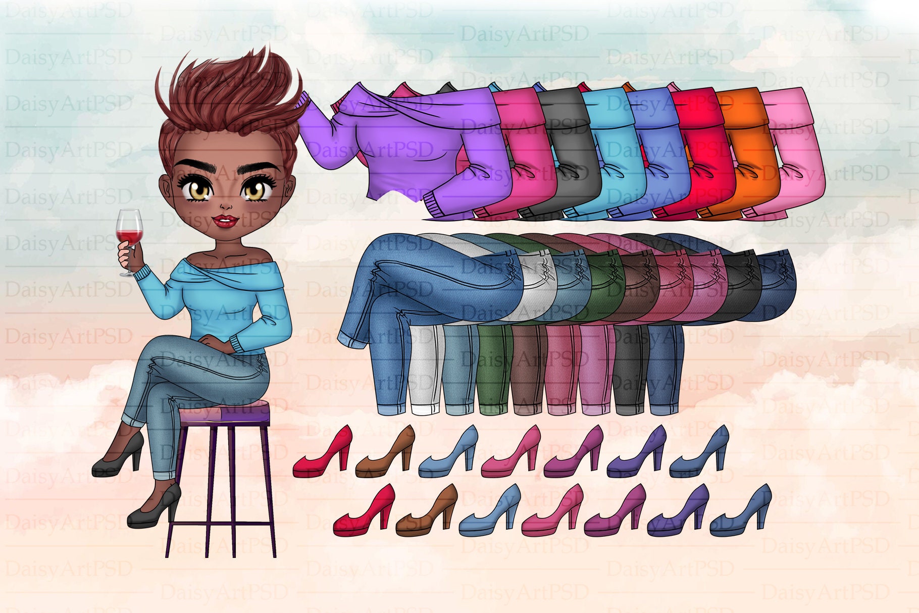 Best Friends Chibi Drinking Cocktails Clipart Besties - Etsy