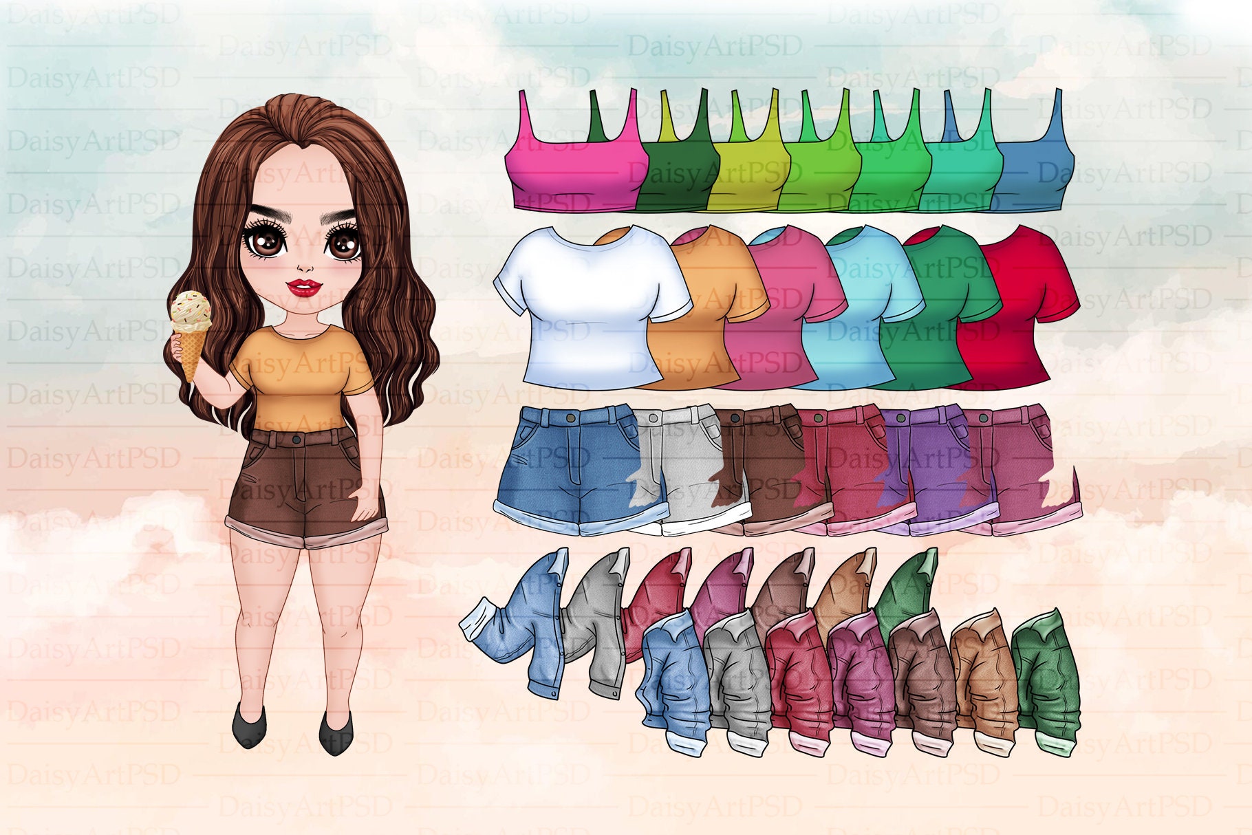 Summer Girl Best Friends Chibi Cute Clipart Besties Clipart - Etsy