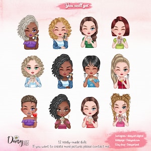 Custom Chibi Girl Clipart Set: Mix & Match Planner Graphics (digital ...