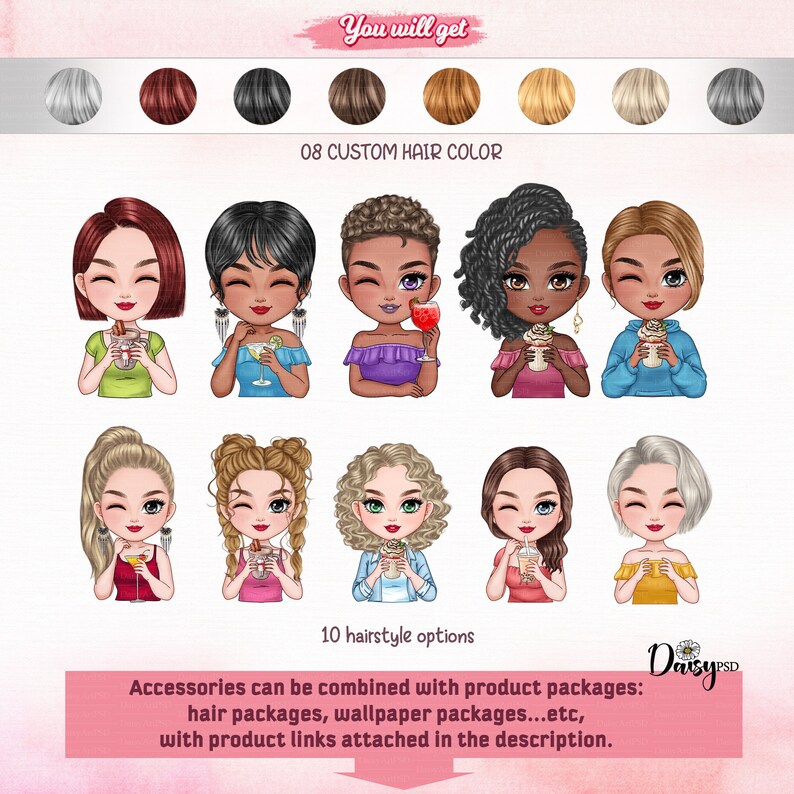 Custom Chibi Girl Clipart Set: Mix & Match Planner Graphics (digital ...