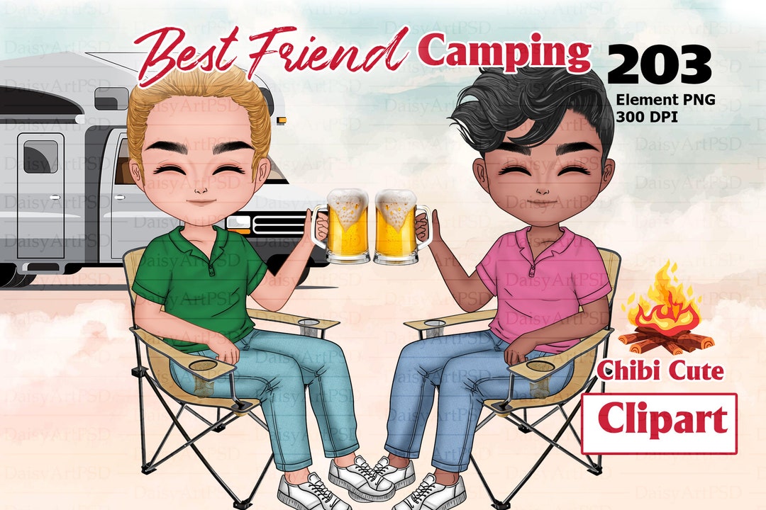 Camping Man Chibi Clipart. Camping Buddy. Summer Fashion. Graphics ...