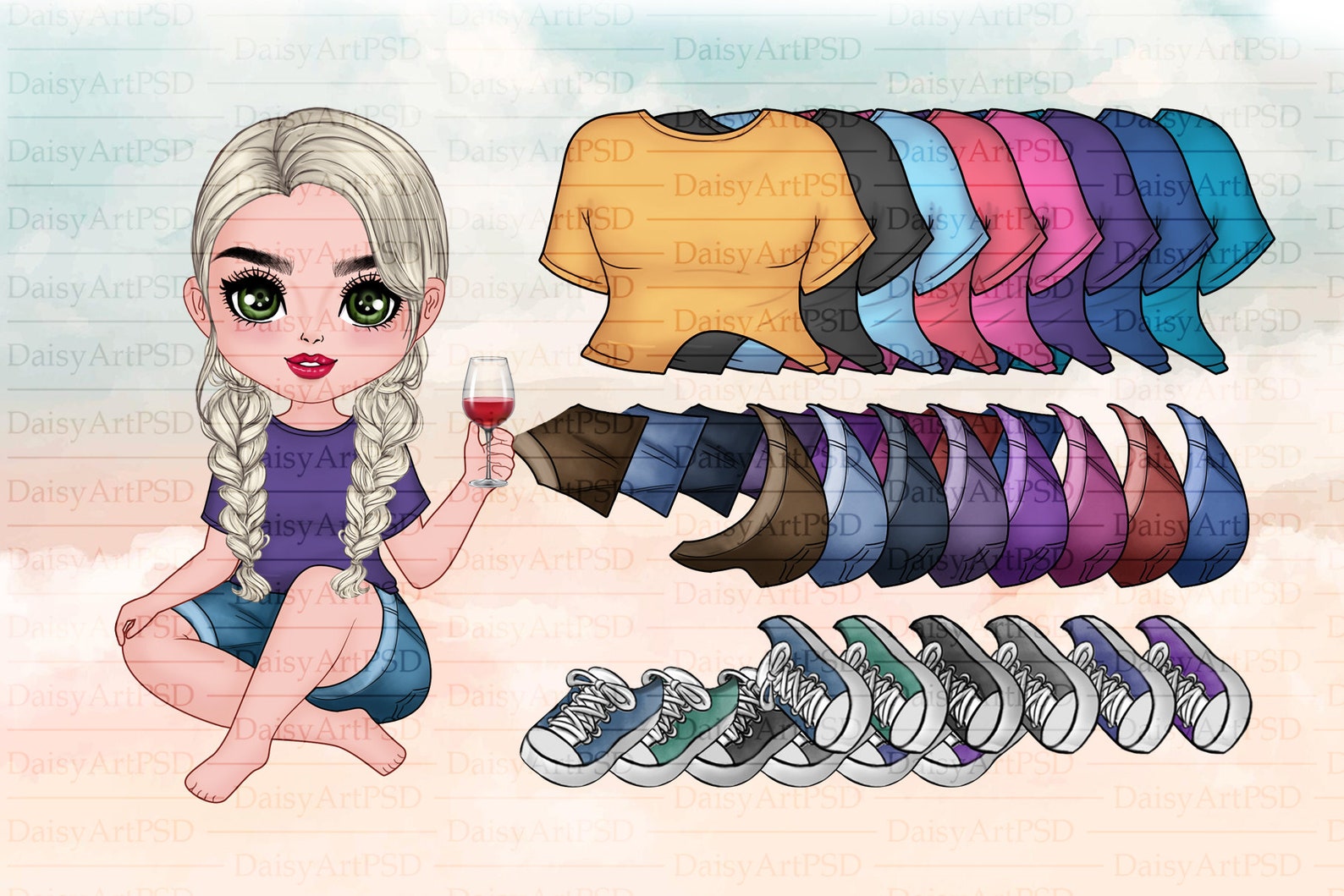 Picnic Girl Chibi Clipart. Summer Fashion. Best Friends. - Etsy
