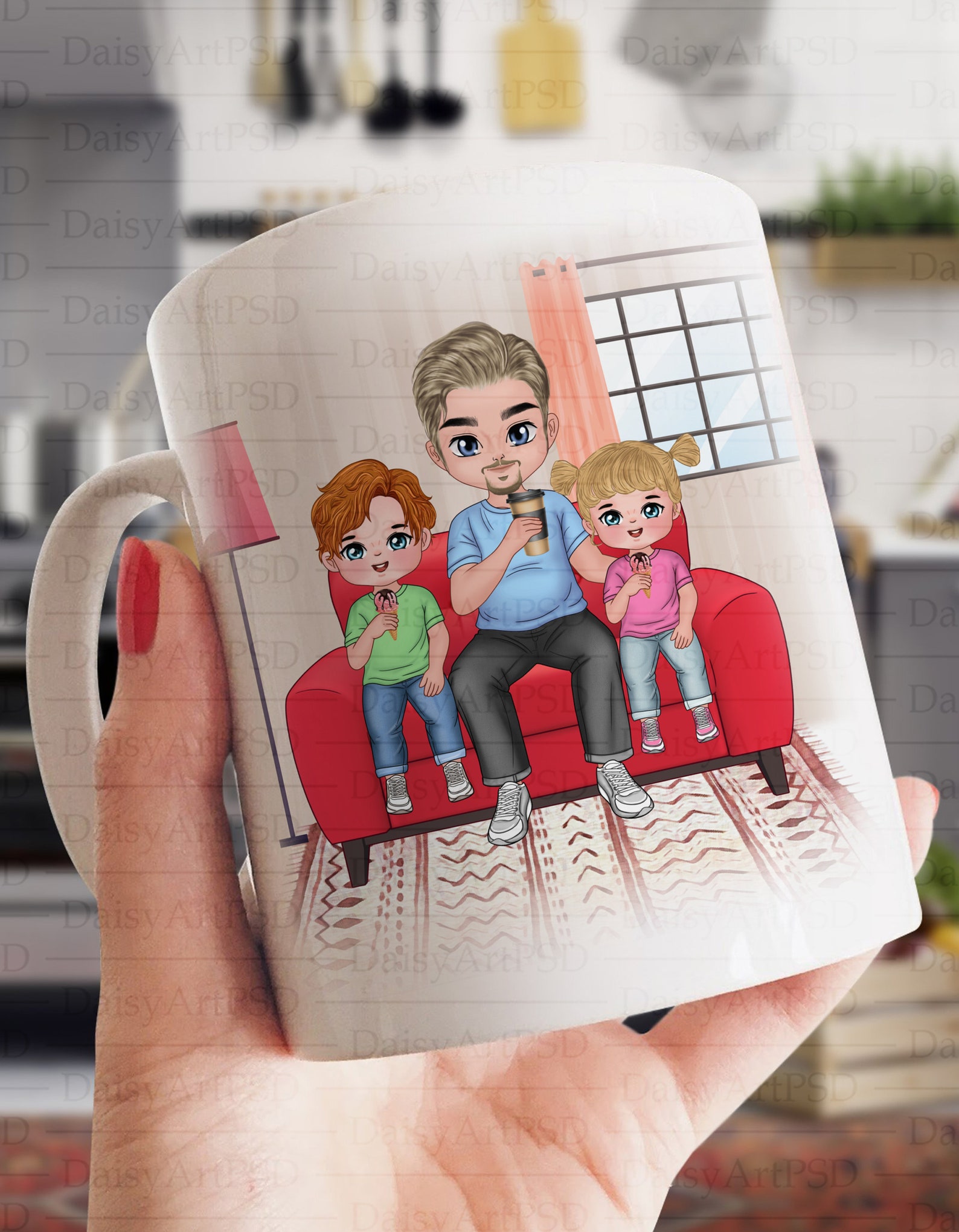 Father and Children Chibi Clipart Father and Son and - Etsy