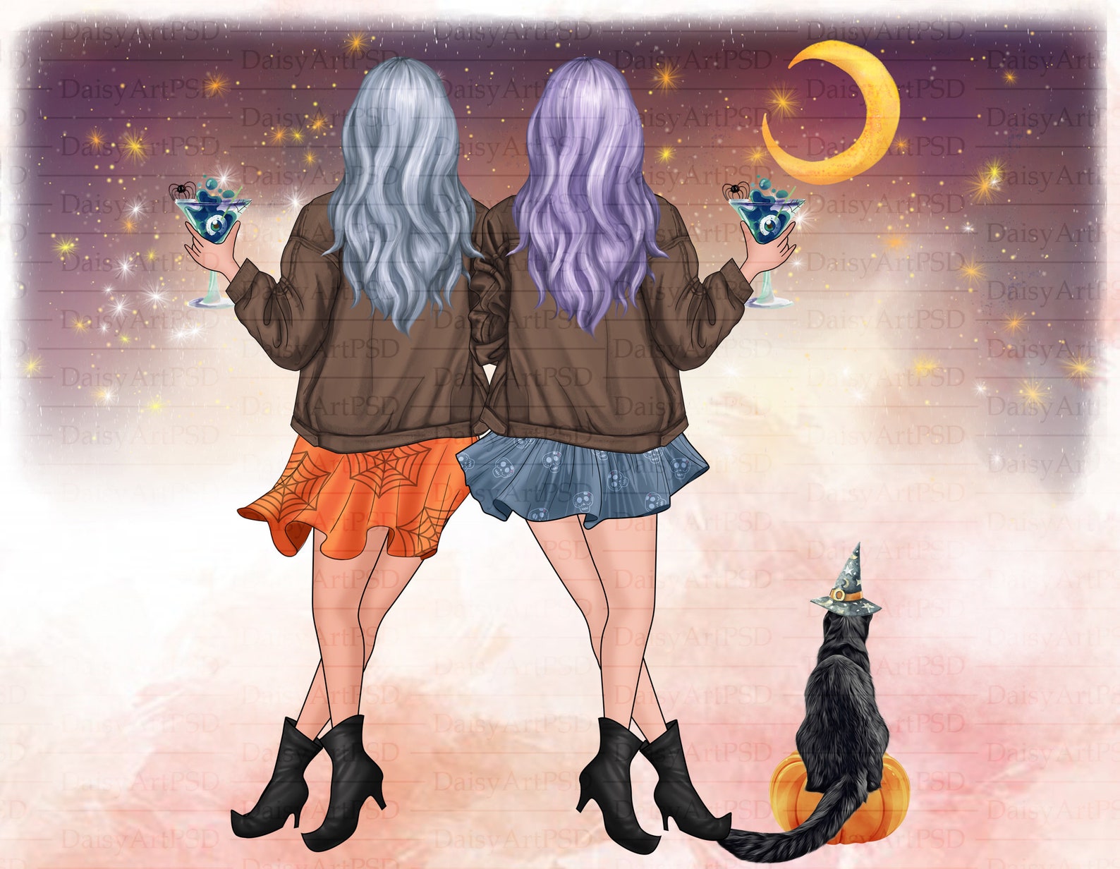 Best Witch Halloween Custom Printable Clipart. Girls With | Etsy