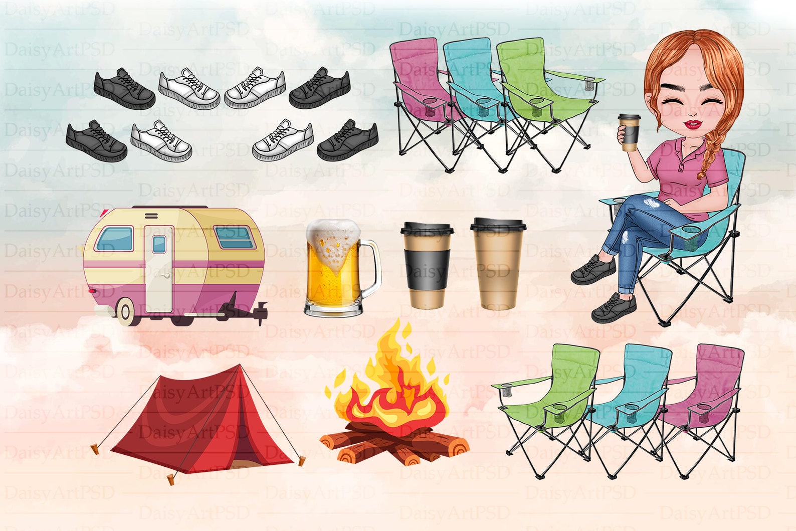 Camping Girl Chibi Clipart: Best Friends, Summer Camp (PNG) - Etsy