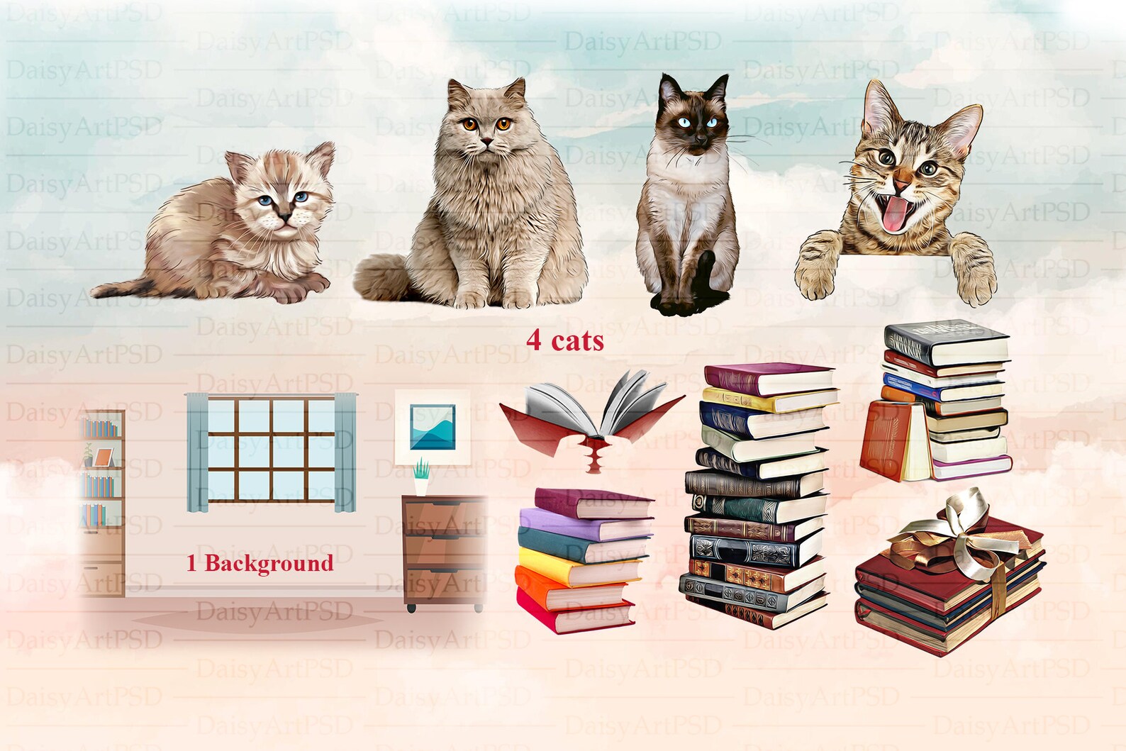 Reading Girl and Cat Chibi Clipart Book Lover Clipart - Etsy