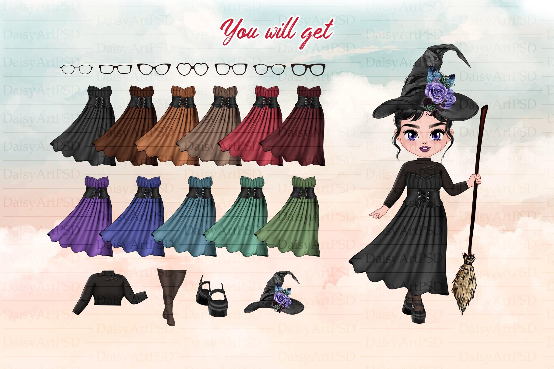 Halloween Chibi Clipart Best Friend Witch Sisters Vampire - Etsy