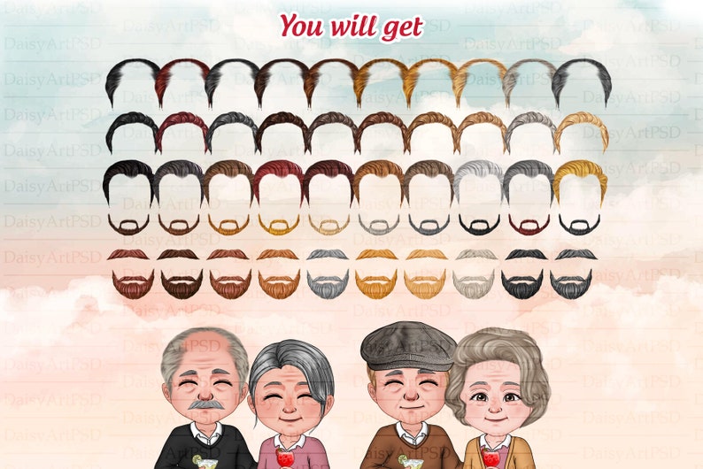 Elderly Couple Autumn Chibi Clipart Grandpa and Grandma - Etsy