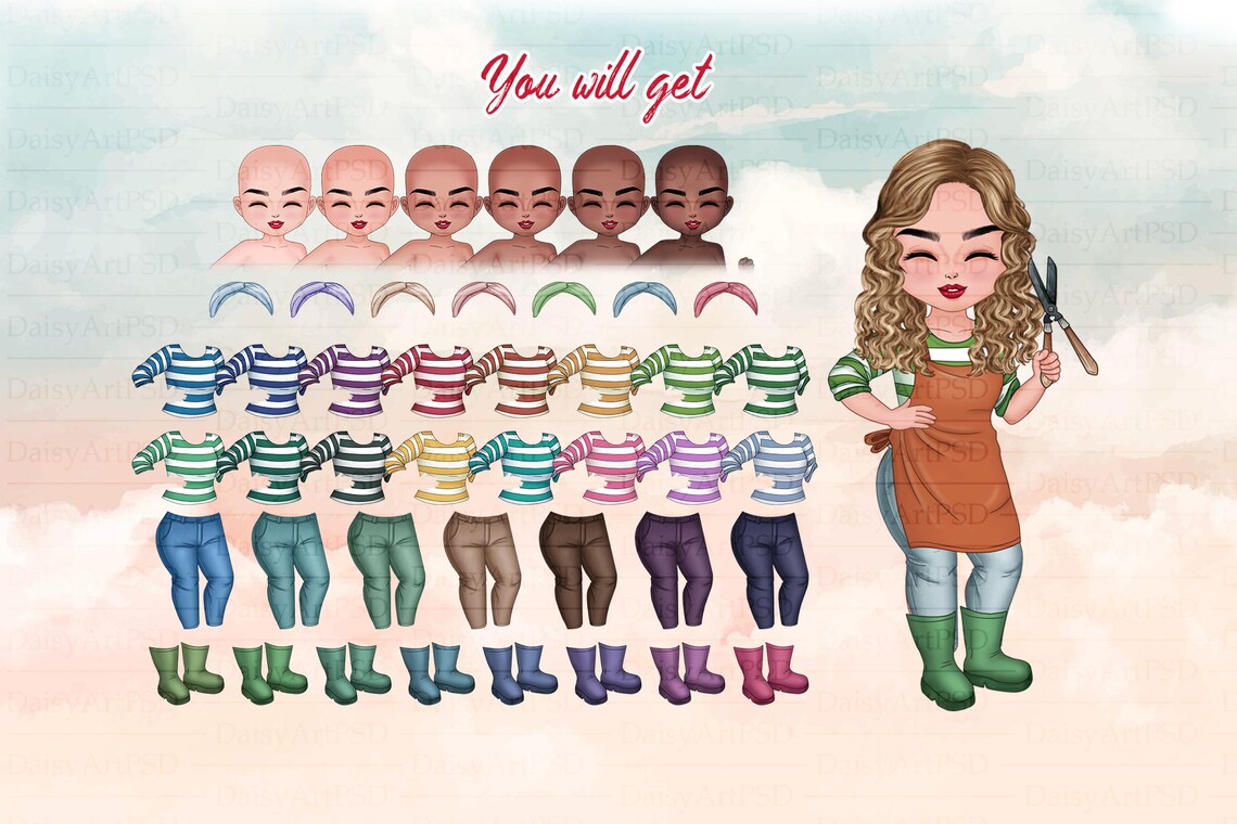 Spring Garden Chibi Clipart Fashion Garden Girls Gardening - Etsy