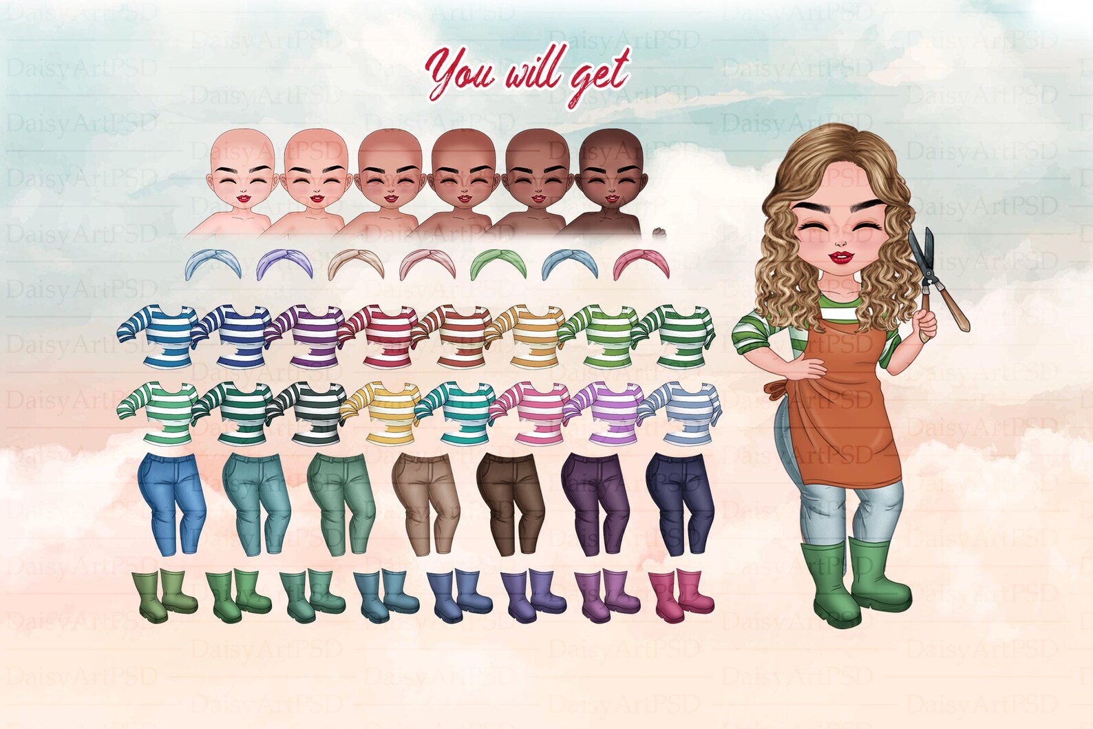 Spring Garden Chibi Clipart Fashion Garden Girls Gardening - Etsy