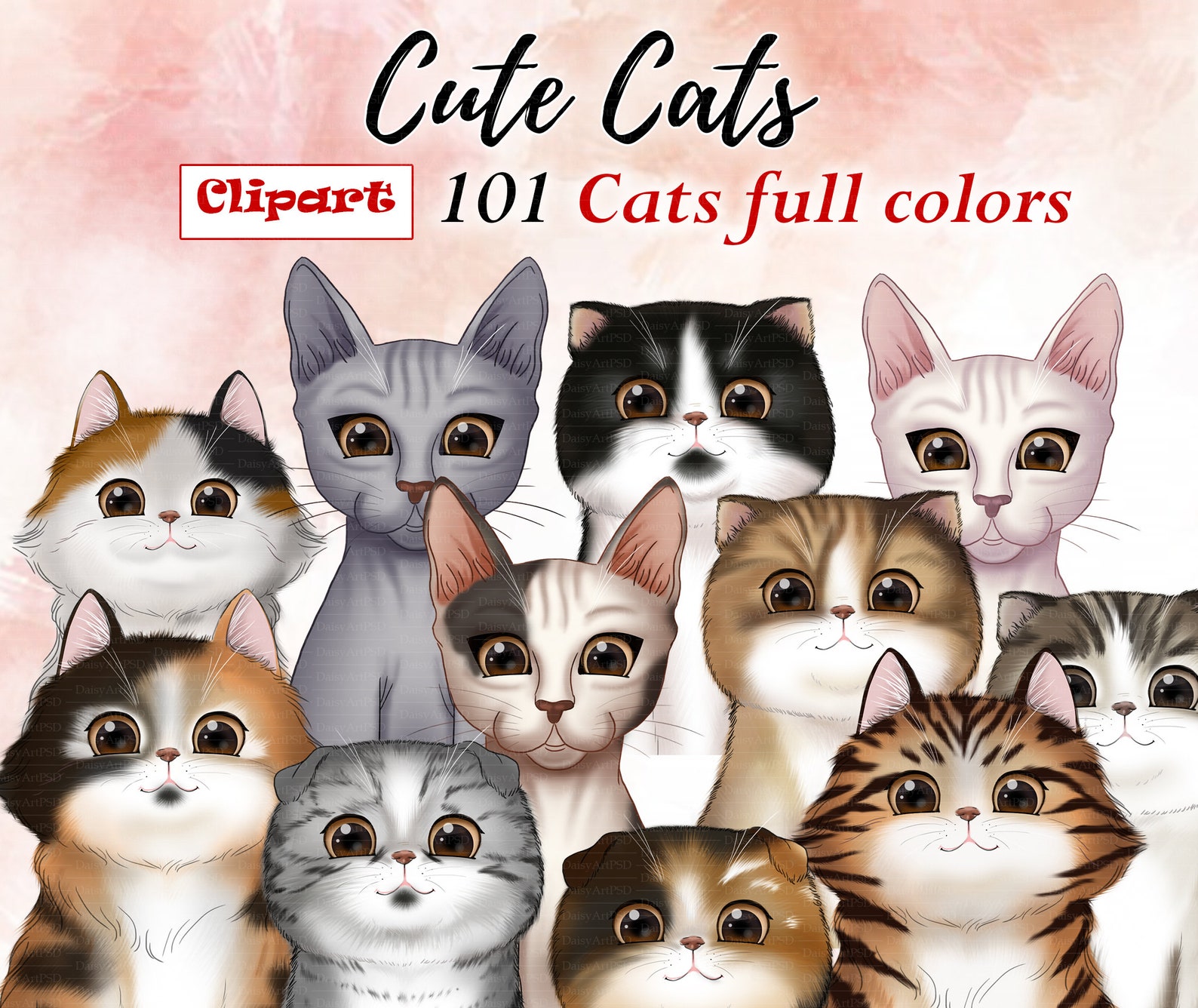 Cute Cats Clipart Colorful Cat Breeds Kitten Clipart Cat - Etsy Canada