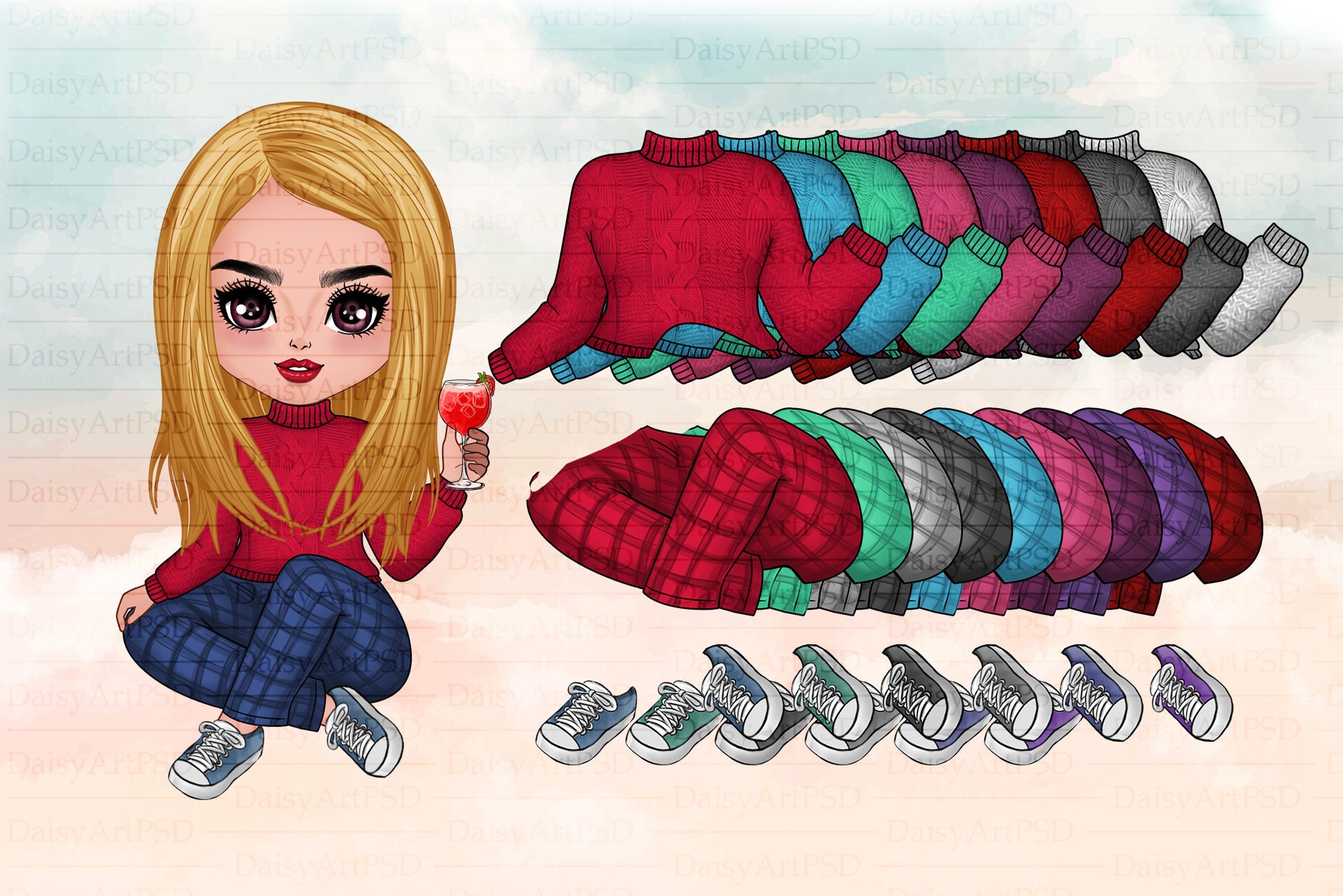 Best Friends Wool Pajamas Chibi Cute Clipart Besties - Etsy