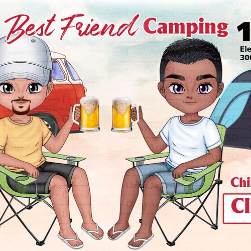 Camping Girl Clipart: best Friends Chibi. Summer - Etsy
