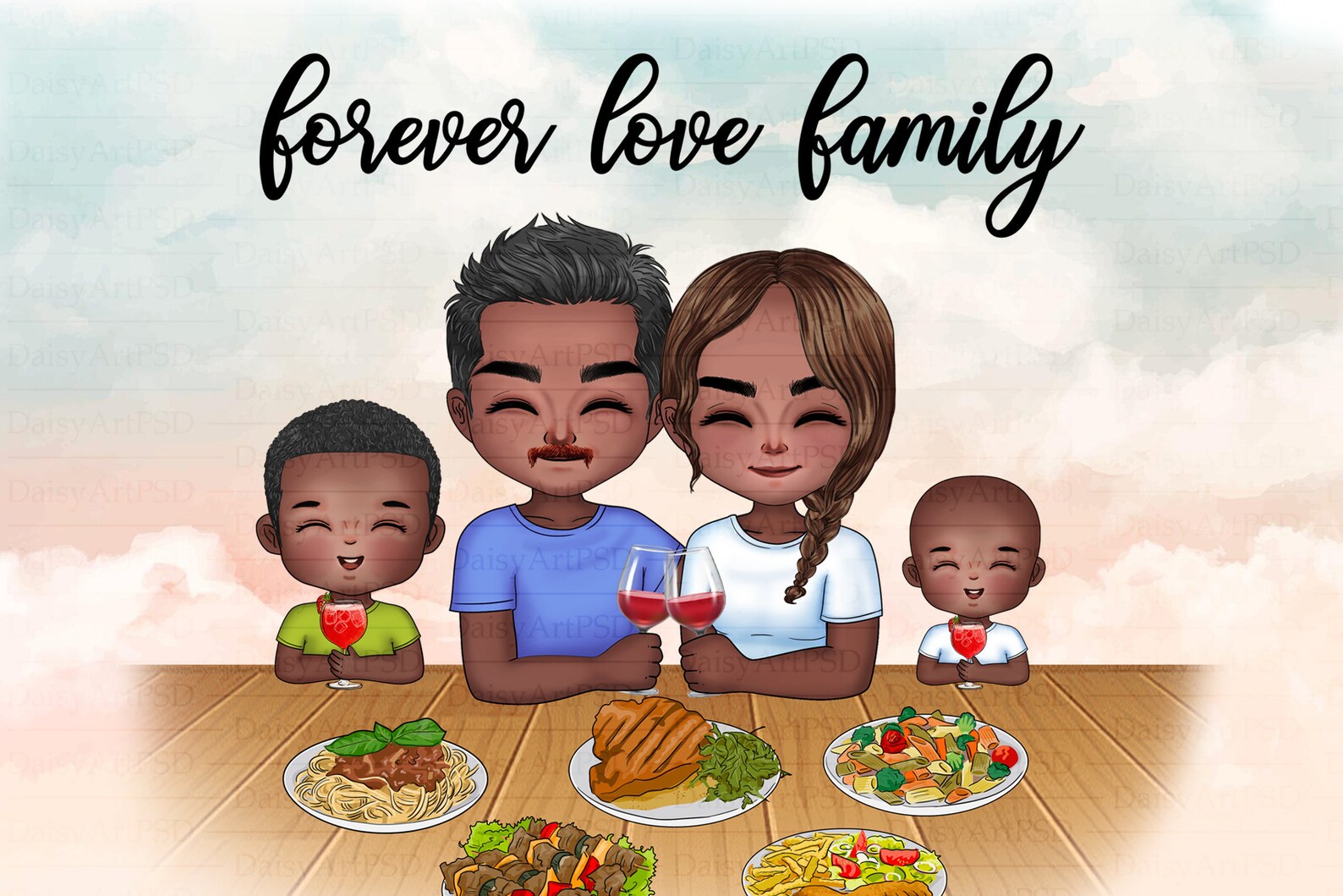 Family Chibi Clipart. Family Meal. Custom Family Portrait. Mom - Etsy