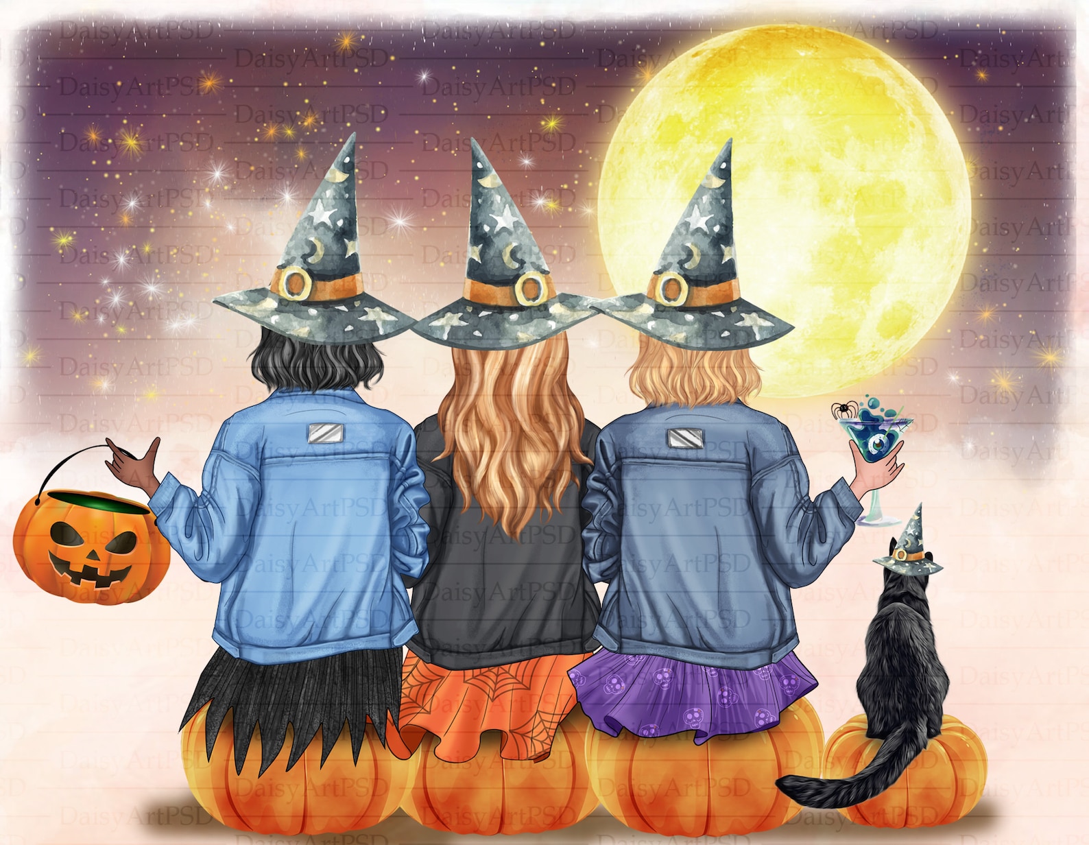 Best Witch Halloween Custom Printable Clipart. Girls With | Etsy