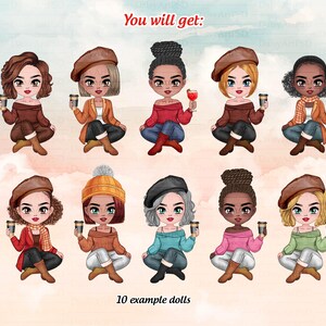 Autumn Girl Collection Chibi Clipart Fall Best Friends - Etsy