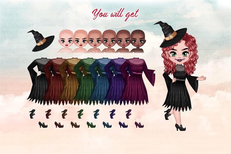Best Friend Halloween Chibi Clipart Witch Sisters Cute - Etsy