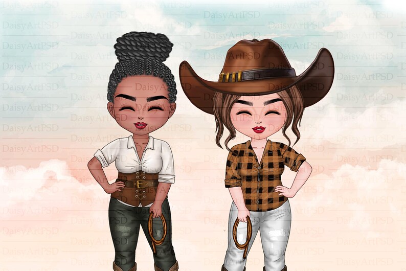 Cowgirl Chibi Clipart, Best Friends, Country Girls (PNG) - Etsy