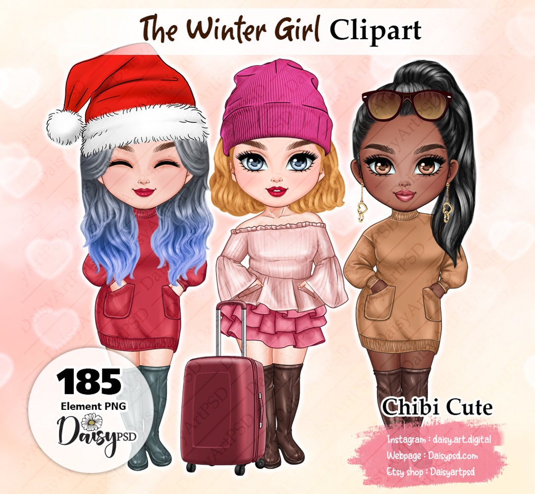 Winter Girl Clipart, Best Friends Chibi Clipart, Besties Christmas ...