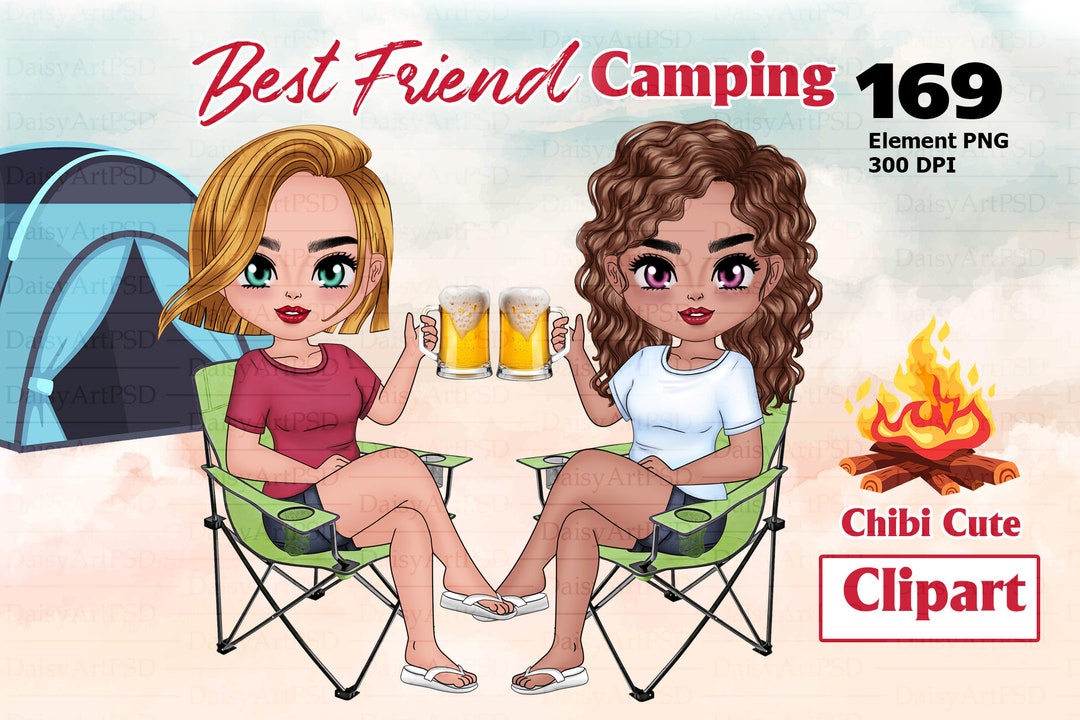 Camping Chibi Clipart: Best Friends, Summer Trip (PNG) - Etsy