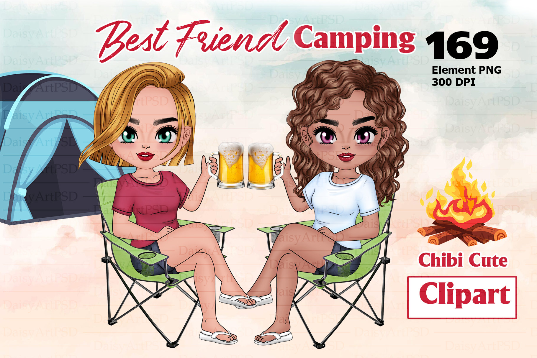 Camping Clipart: best Friends Chibi. Summer - Etsy