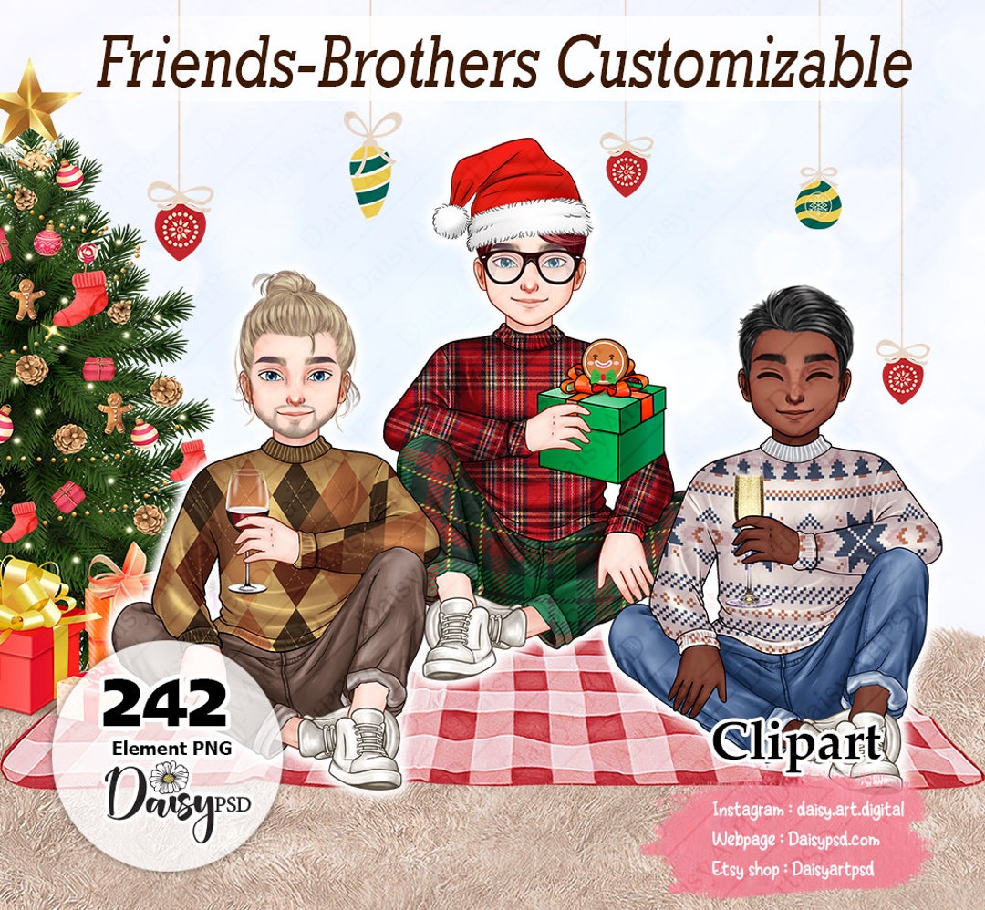 Christmas Friends Clipart: Brothers, Wool Pajamas (digital Image) - Etsy