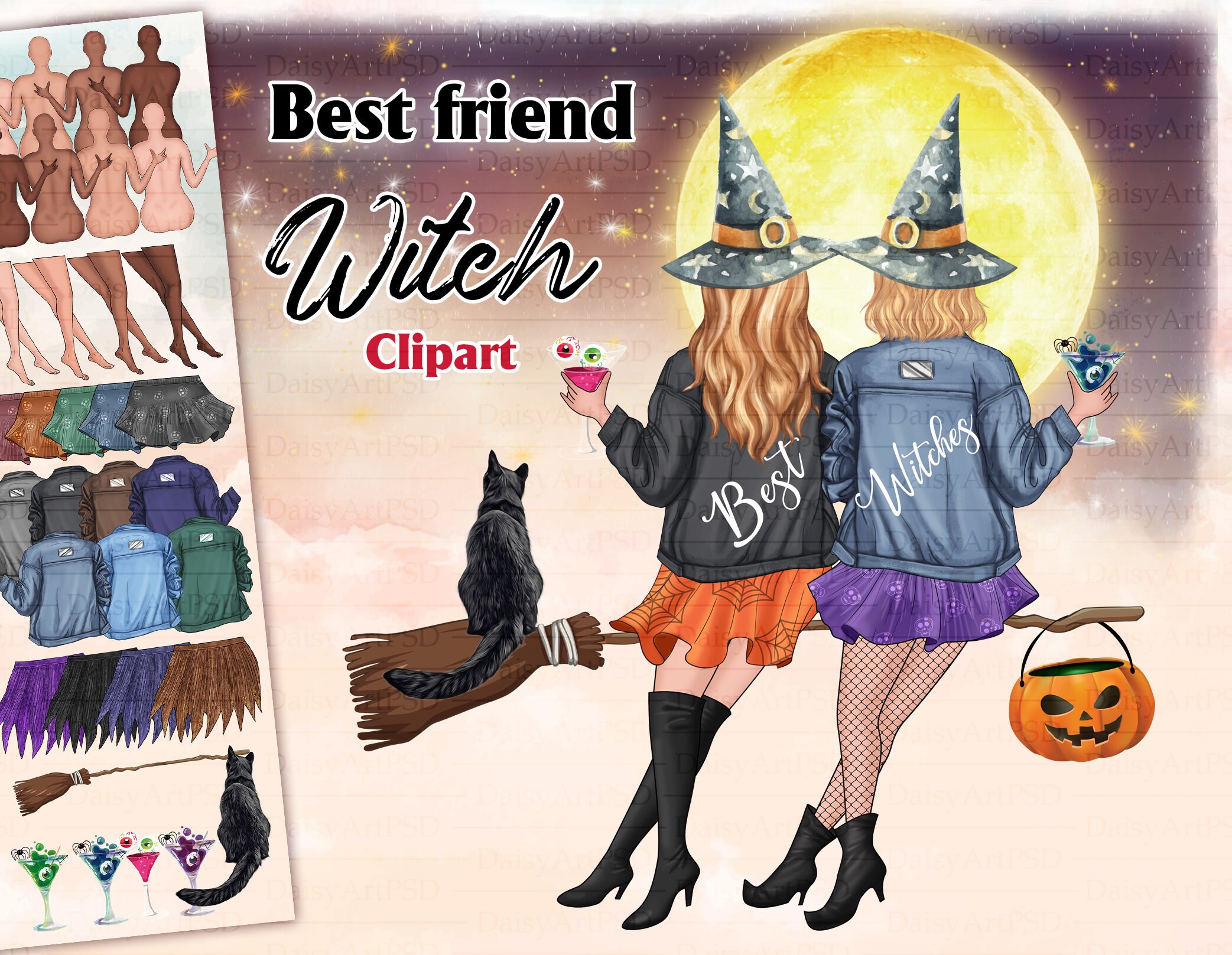 Best Witch Halloween Custom Printable Clipart. Girls With | Etsy