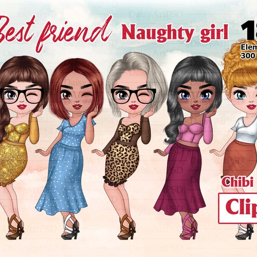 Best Friends Chibi Cute Clipart Besties Beer Clipart Fashion - Etsy