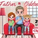Father and Children Chibi Clipart, Father and Son and Daughter, Father ...
